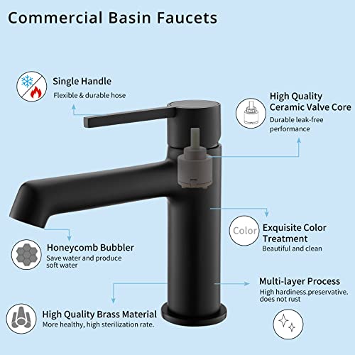 Fapully Modern Bathroom Sink Faucet Single Hole Single Handle, Bathroom Vanity Faucet, Bathroom Vessel Faucet, Matte Black