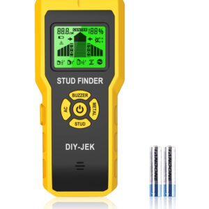 DIY-JEK Stud Finder Wall Scanner, Upgraded 6 in 1 Electronic Stud Detector Sensor with LCD Display & Audio Alarm for Wood Metal AC Live Wire Detection, Joist Pipe, Copper Tube Tester