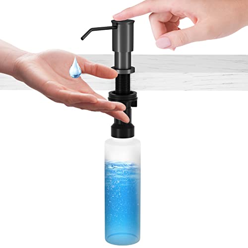 Soap Dispenser for Kitchen Sink, Stainless Steel Kitchen Sink Soap Dispenser with 17 OZ Bottle and 47" Soap Dispenser Extension Tube Kit, Refill from The Top, Built-in for CounterTop (Black)