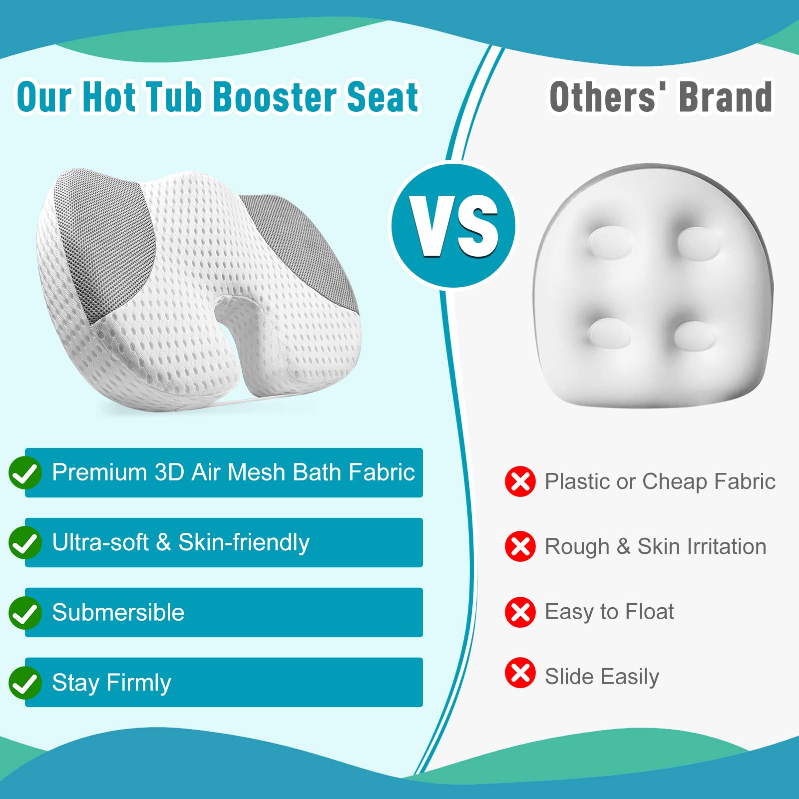 Idle Hippo Hot Tub Booster Seat, 4D Air Mesh Weighted Hot Tub Pillow with Powerful Non-Slip Suction Cups, Ergonomic Booster Cushion, Quick Dry Spa Pillow Hot Tub Accessories for Adults Indoor Outdoor