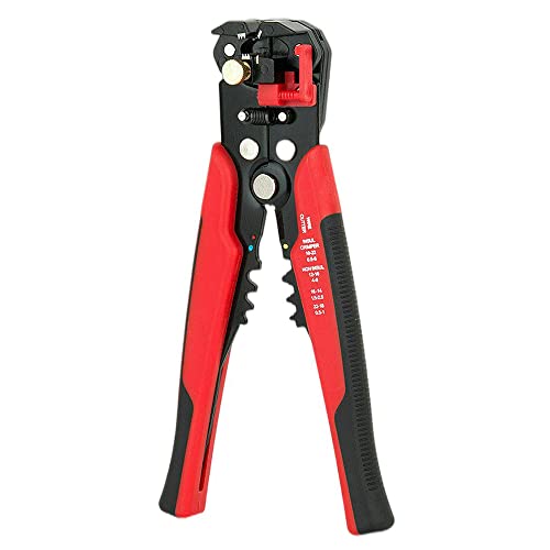 5 in 1 Self-Adjusting Wire Stripper Cutter, Wire Crimping Tool Wire Pliers for Wire Stripping, Cutting, Crimping 10-24 AWG (0.2-6.0mm²) (Red)