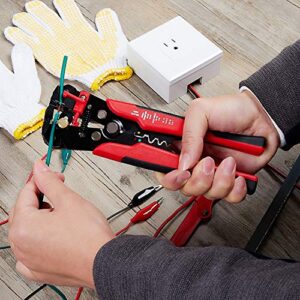 5 in 1 Self-Adjusting Wire Stripper Cutter, Wire Crimping Tool Wire Pliers for Wire Stripping, Cutting, Crimping 10-24 AWG (0.2-6.0mm²) (Red)