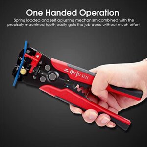 5 in 1 Self-Adjusting Wire Stripper Cutter, Wire Crimping Tool Wire Pliers for Wire Stripping, Cutting, Crimping 10-24 AWG (0.2-6.0mm²) (Red)