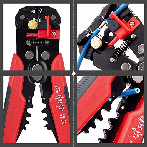 5 in 1 Self-Adjusting Wire Stripper Cutter, Wire Crimping Tool Wire Pliers for Wire Stripping, Cutting, Crimping 10-24 AWG (0.2-6.0mm²) (Red)