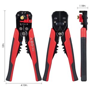 5 in 1 Self-Adjusting Wire Stripper Cutter, Wire Crimping Tool Wire Pliers for Wire Stripping, Cutting, Crimping 10-24 AWG (0.2-6.0mm²) (Red)