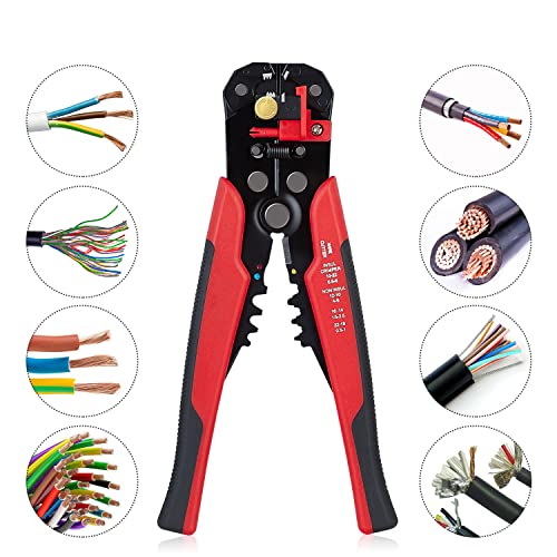 5 in 1 Self-Adjusting Wire Stripper Cutter, Wire Crimping Tool Wire Pliers for Wire Stripping, Cutting, Crimping 10-24 AWG (0.2-6.0mm²) (Red)