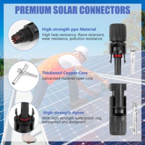 PRECIHW 50PCS Solar Connector, 25 Pairs Solar Panel Connectors, Multi-Contact 4 Connectors, IP67 1000V 30A Waterproof Male/Female Solar Panel Cable Connectors for 2.5/4/6mm² with 2 Pack Wrenches