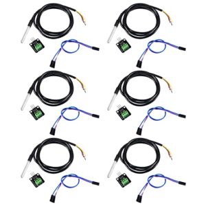 coliao 6pcs ds18b20 temperature sensor module kit with 1 m/ 3.2 ft waterproof digital stainless steel probe -55℃ to +125℃ for raspberry pi