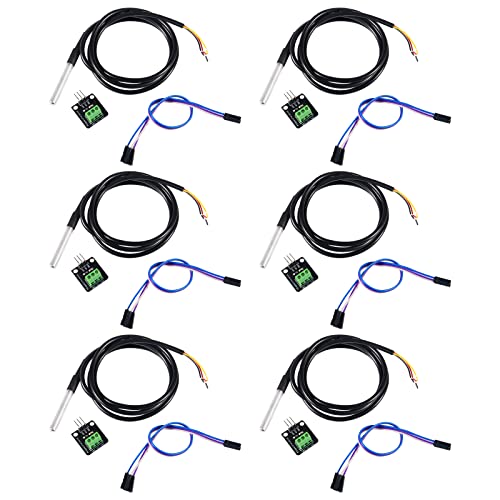 Coliao 6pcs DS18B20 Temperature Sensor Module Kit with 1 m/ 3.2 Ft Waterproof Digital Stainless Steel Probe -55℃ to +125℃ for Raspberry Pi