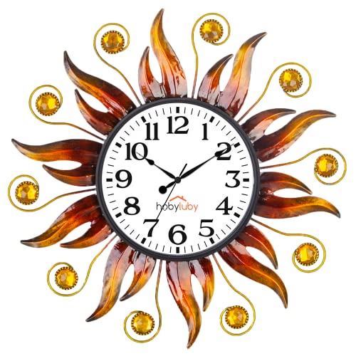 HOBYLUBY Indoor Outdoor Wall Clocks, 13" Sun Clock Silent Non-Ticking for Patio Home Decorations