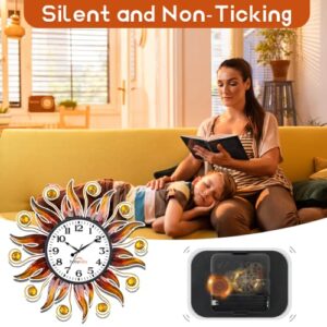 HOBYLUBY Indoor Outdoor Wall Clocks, 13" Sun Clock Silent Non-Ticking for Patio Home Decorations