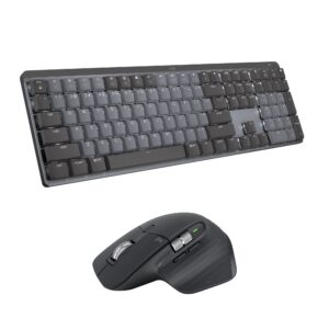 logitech mx mechanical full-size illuminated wireless keyboard, tactile quiet, and mx master 3s performance wireless bluetooth mouse bundle, macos, windows, linux, ios, android