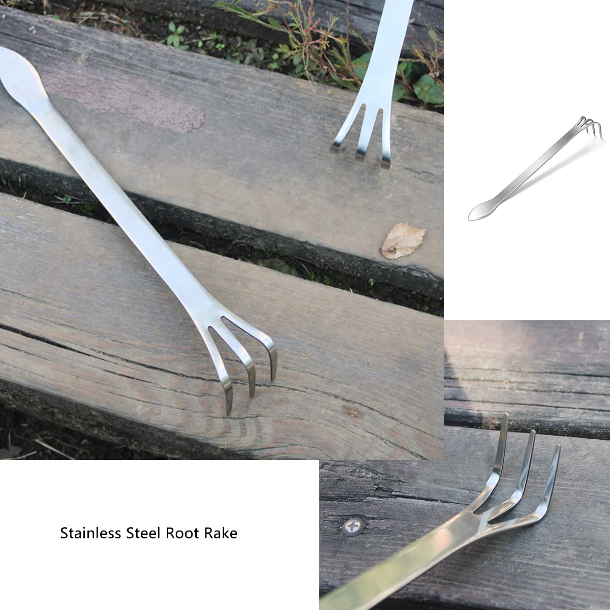 Stainless Steel Root Rake，Stainless Steel 3 Prong Root Rake Pick Loosen Soil Bonsai Tree Tool Set for Gardening Plants