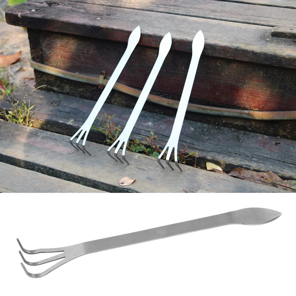 Stainless Steel Root Rake，Stainless Steel 3 Prong Root Rake Pick Loosen Soil Bonsai Tree Tool Set for Gardening Plants