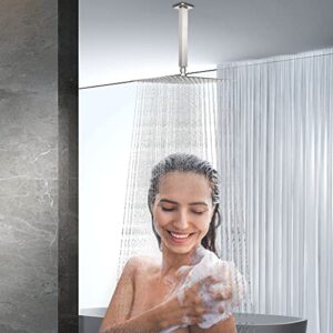 Rain Shower Head With Shower Arm, NearMoon Ceiling Mount Square Shower Head, Stainless Steel Ceiling Rainfall Showerhead- Waterfall Full Body Coverage (12 Inch Shower Head with Arm, Brushed Nickel)