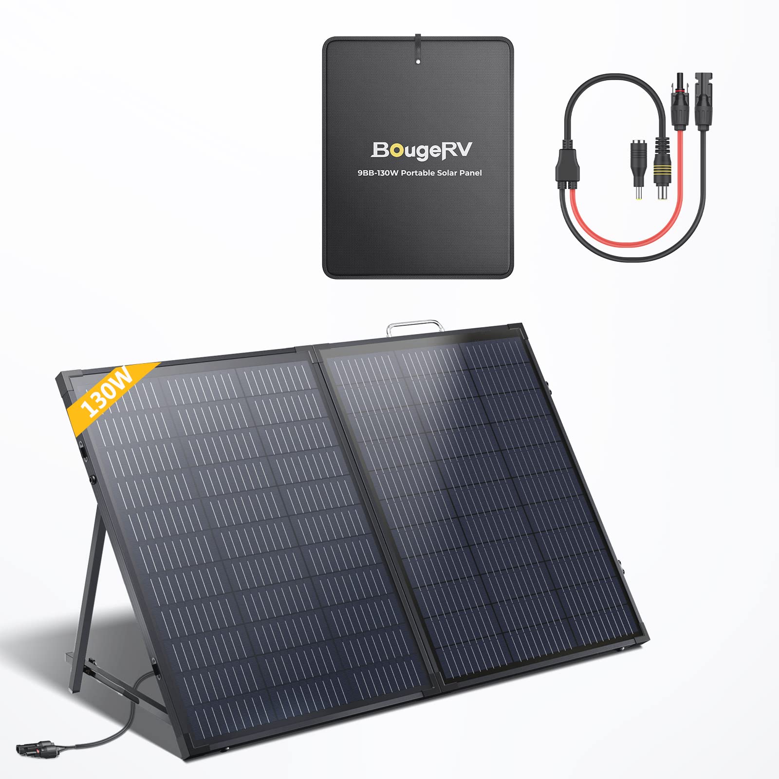 BougeRV 130W Portable Solar Panel, with Suitcase, Self-Supportable Kickstand, Foldable Lightweight Solar Charger for Outdoor Generator Power Station, RV, Camping Off-Grid