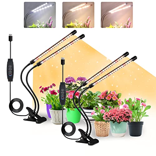 SDOVUERC Grow Lights for Indoor Plants, Full Spectrum LED Plant Lamps with Clips and 3m Cables for Seeding Growing(2 Pack)