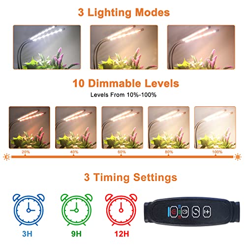 SDOVUERC Grow Lights for Indoor Plants, Full Spectrum LED Plant Lamps with Clips and 3m Cables for Seeding Growing(2 Pack)