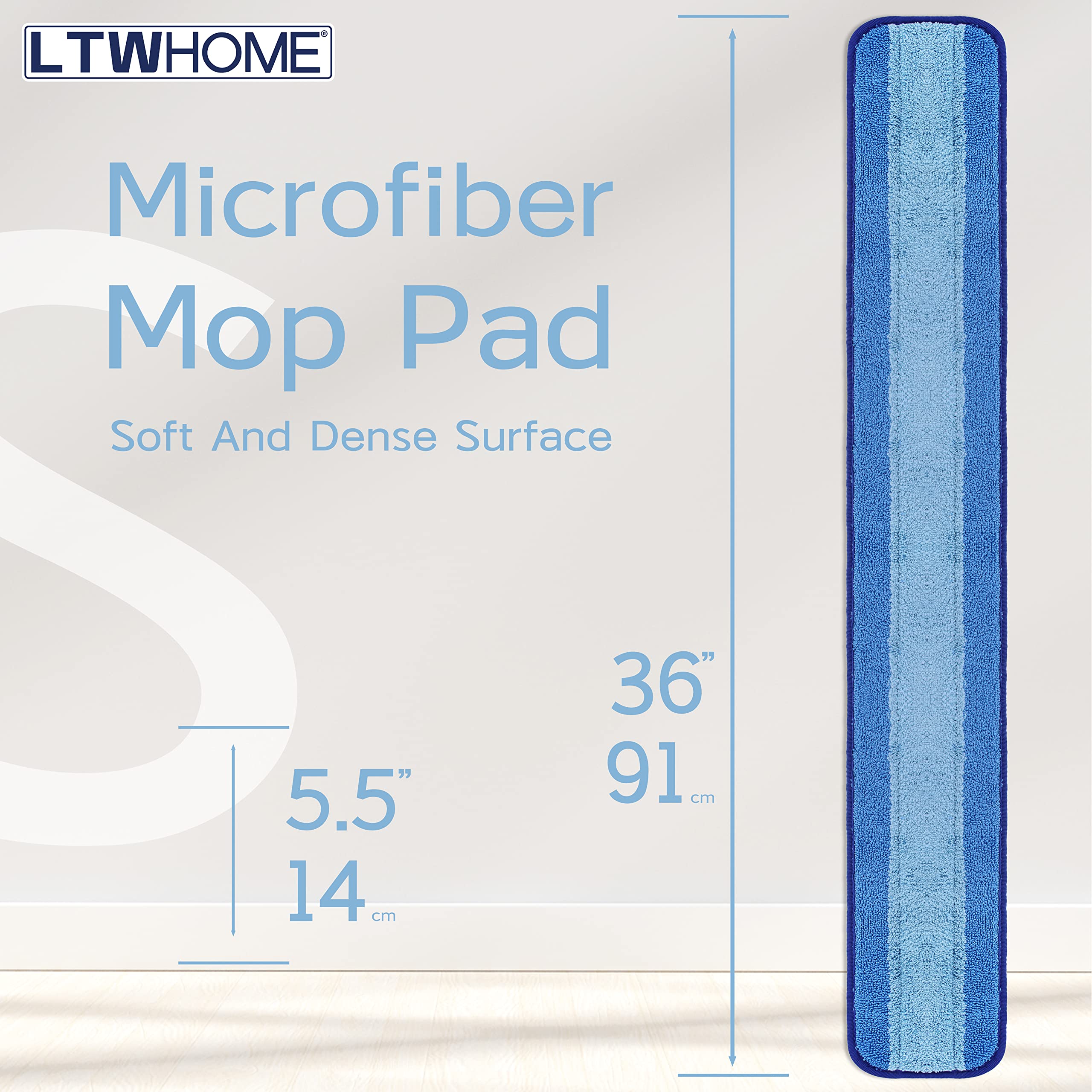 LTWHOME 36 Inch Microfiber Wet or Dry Mop Refill Pads for Hardwood Floor Commercial Supplies (Pack of 2)