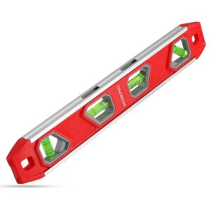 workpro 12 inch torpedo level, magnetic small leveler tool, plumbing level with pitch vial, aluminum reinforced, 4 bubbles, v-groove for conduit bending