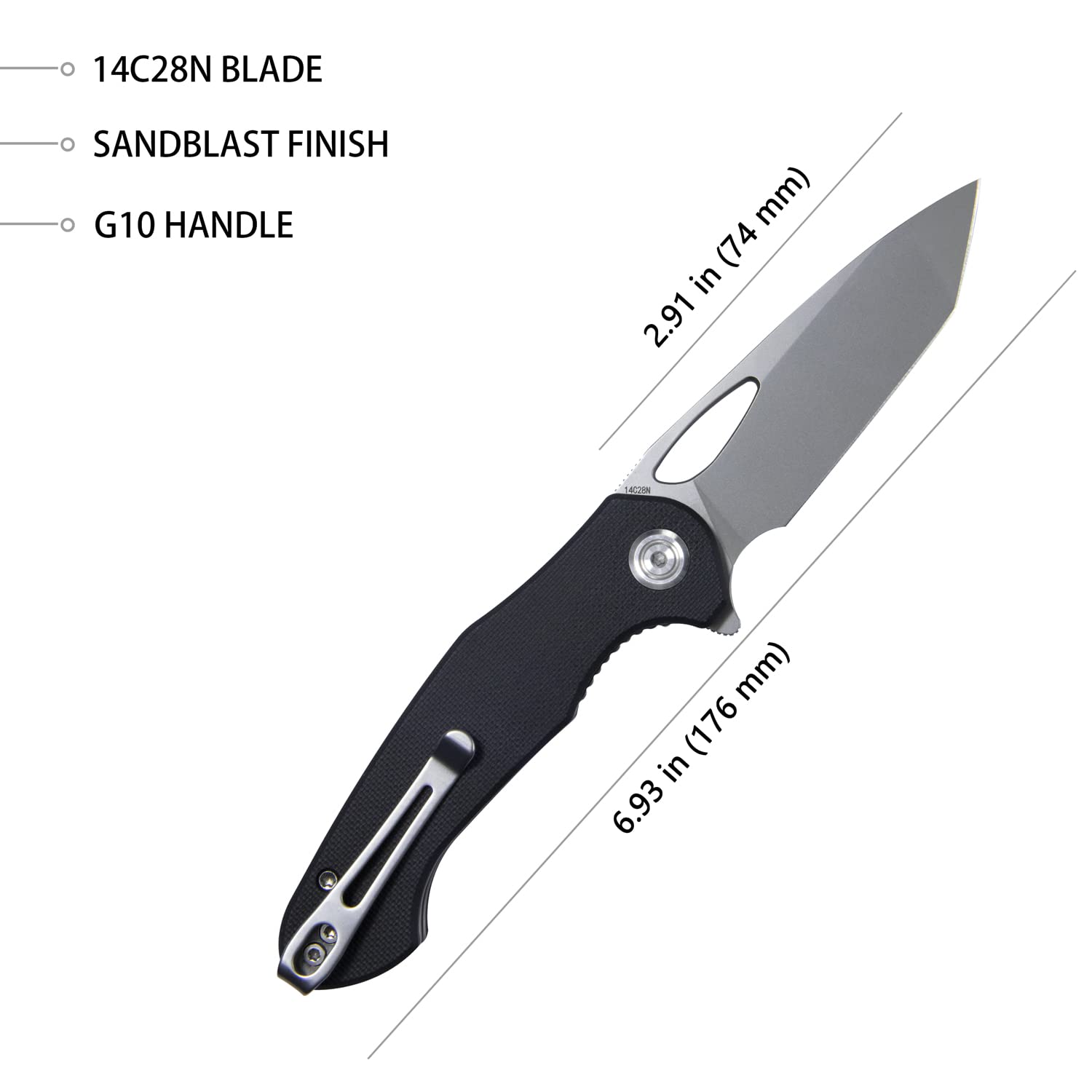 KUBEY Dugu KU159C Outdoor Folding Knife 2.91" 14C28N Sandvik Blade and G10 Handle with Reversible Pocket Clip for Hunting Fishing and Camping