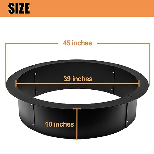 Migoda Fire Pit Ring 45-Inch Outer/39-Inch Inner Diameter, Fire Ring Insert DIY Campfire Liner Heavy Duty Steel Fire Pit Liner for Camping Outdoors, Backyard Garden Wood Burning