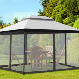 CHARMELEON 10x13 Gazebos for Patios with 4 Sandbags, Waterproof Gazebo Canopy with Netting Screen Walls, Outdoor Gazebo for Garden, Backyard, Deck, and Lawns (Gray)