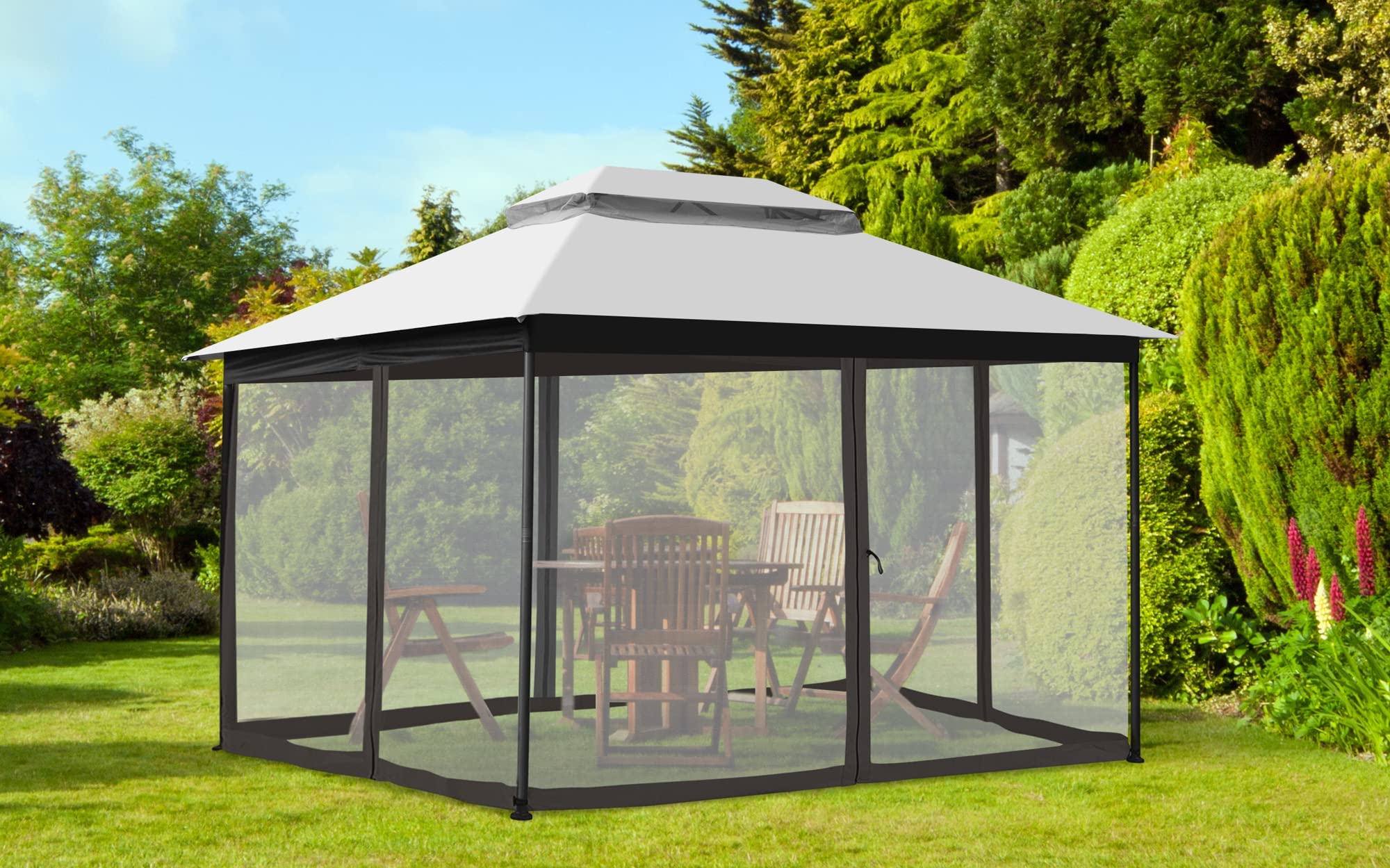 CHARMELEON 10x13 Gazebos for Patios with 4 Sandbags, Waterproof Gazebo Canopy with Netting Screen Walls, Outdoor Gazebo for Garden, Backyard, Deck, and Lawns (Gray)