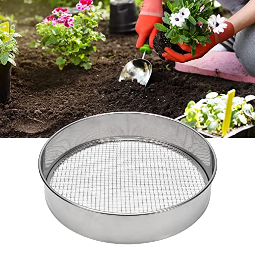 Soil Sieve Stainless Steel Riddle Sieve Set Garden Potting Sieve, 12" Diameter, with 5 Interchangeable Filter Mesh Sizes 3,6,9,10,12mm and Shovel