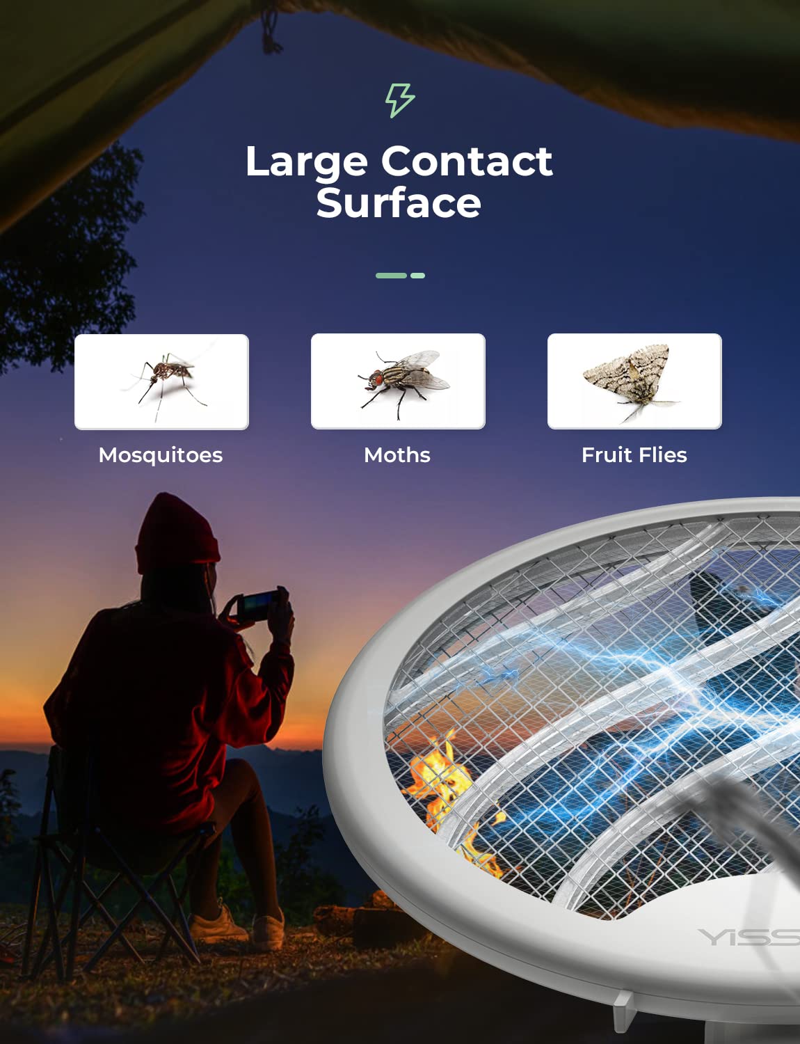 YISSVIC Electric Fly Swatter 4000V Bug Zapper Fly Racket Dual Modes Foldable USB Rechargeable with Bright LED Lights R6 (ABS)