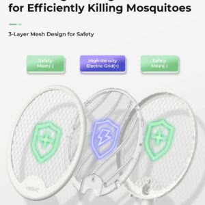 YISSVIC Electric Fly Swatter 4000V Bug Zapper Fly Racket Dual Modes Foldable USB Rechargeable with Bright LED Lights R6 (ABS)