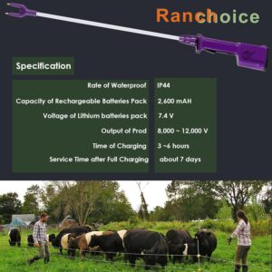 RANCH CHOICE Purple Rechargeable Livestock Prod Waterproof Cattle prod with 28" Flexible Shaft (38 1/2 inch)