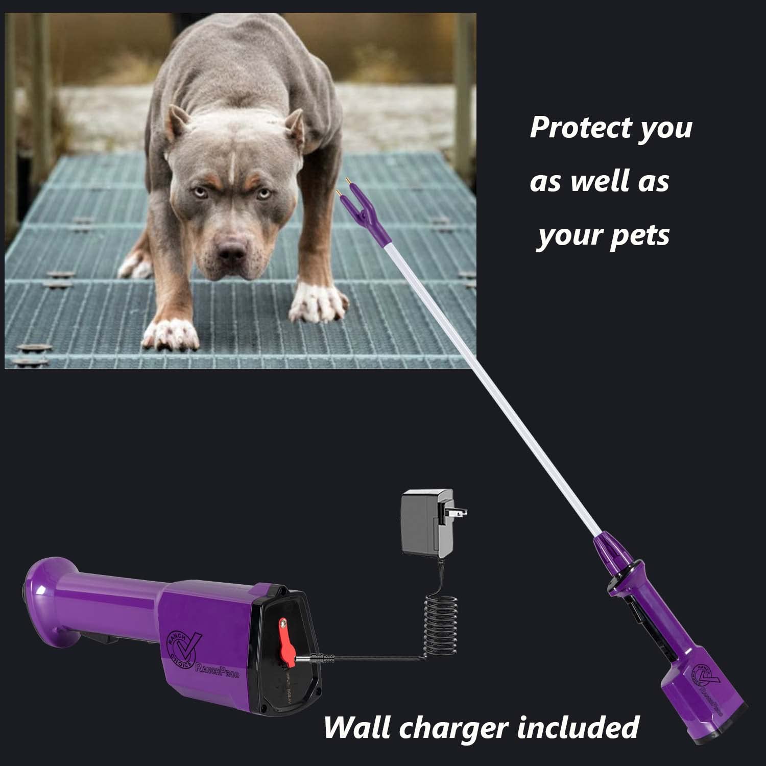 RANCH CHOICE Purple Rechargeable Livestock Prod Waterproof Cattle prod with 28" Flexible Shaft (38 1/2 inch)