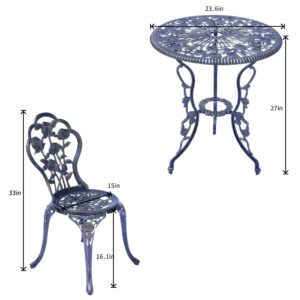 KAI LI Outdoor Furniture Bistro Set with Rose Pattern 1 Table 2 Chairs for Garden Patio Porch (Rose-Bronzed)