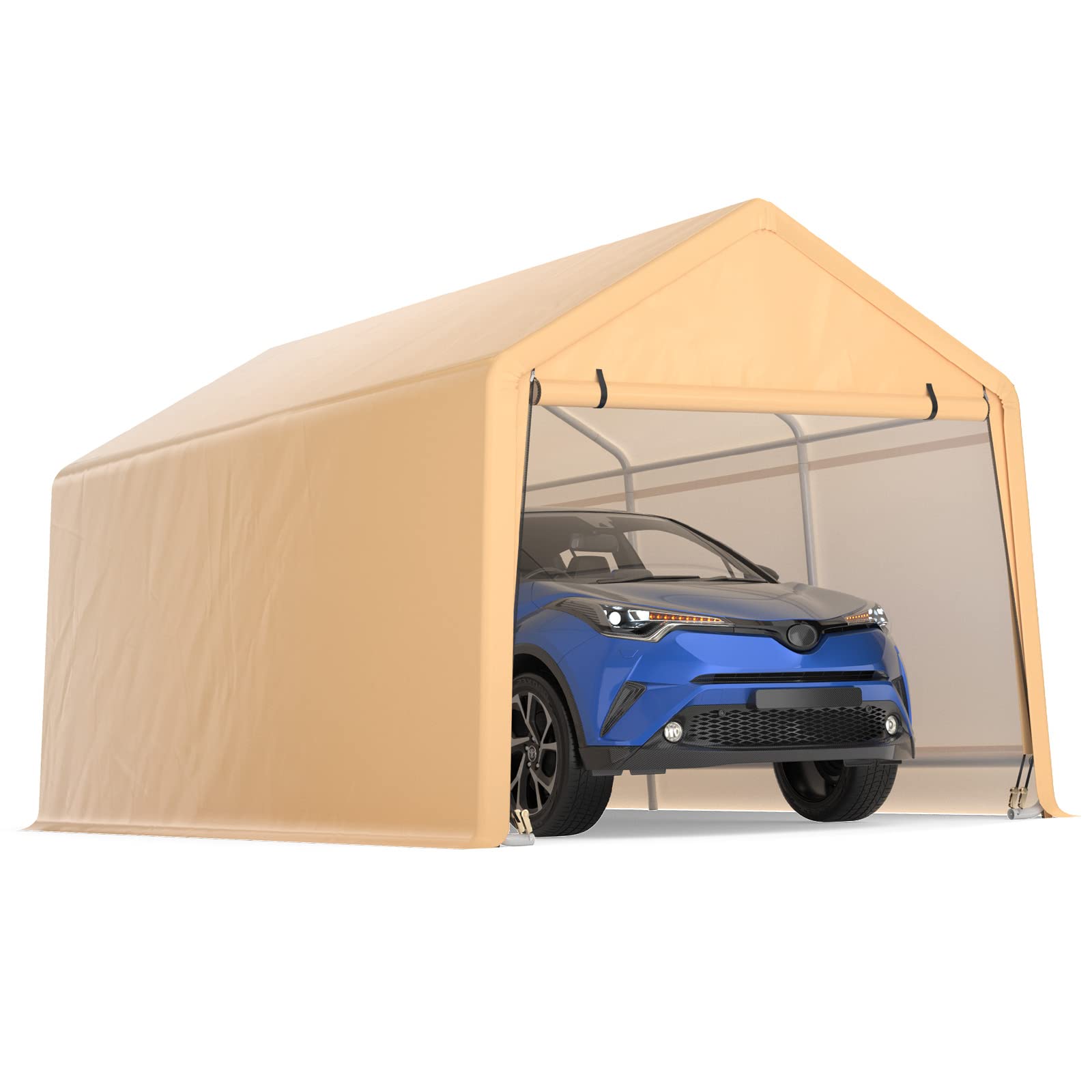 GYMAX Carport, Portable Garage with Roll Up Removable Doors, All Season Car Canopy for Truck, Boat, RV, Heavy Duty Galvanized Steel Metal Carport Tent Shelter for Wedding, Picnic, Camping