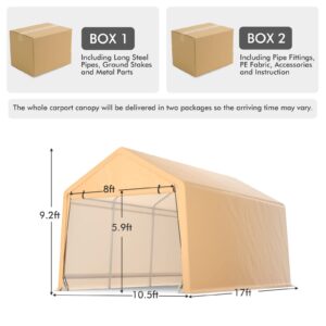 GYMAX Carport, Portable Garage with Roll Up Removable Doors, All Season Car Canopy for Truck, Boat, RV, Heavy Duty Galvanized Steel Metal Carport Tent Shelter for Wedding, Picnic, Camping