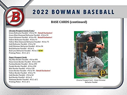 2022 Bowman Baseball Series Unopened Blaster Box Made By Topps Possible Prospects, Retail Exclusive Inserts and Autographs