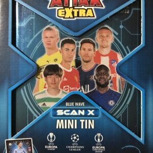 2021 2022 Topps Match Attax EXTRA Edition BLUE WAVE version Champions League UEFA Soccer Mini Tin with a Jack Grealish Limited Edition Blue Wave Scan X Card