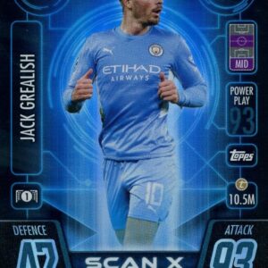 2021 2022 Topps Match Attax EXTRA Edition BLUE WAVE version Champions League UEFA Soccer Mini Tin with a Jack Grealish Limited Edition Blue Wave Scan X Card