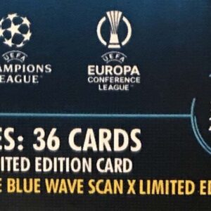 2021 2022 Topps Match Attax EXTRA Edition BLUE WAVE version Champions League UEFA Soccer Mini Tin with a Jack Grealish Limited Edition Blue Wave Scan X Card