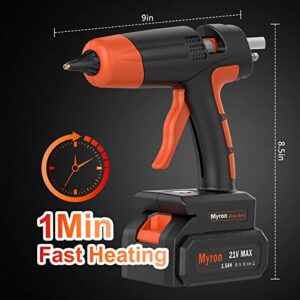 Cordless Hot Glue Gun, Myron 70W Fast Heating Glue Gun Temperature Display Adjustable 212-428°F (100-220°C) with Battery and Charger, 20 Pcs 11mm Glue Sticks, Carrying Case