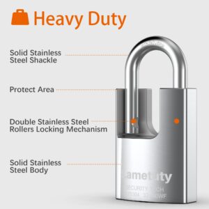 Stainless Steel Keyed Padlock for Outdoor Use, 40mm Width Anti Rust Heavy Duty Padlock Weatherproof, Security Padlock for Door, Gate, Garden, Garages, Fence, Warehouse, Tool Box (40mm-3Keys)