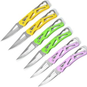 6 pack stainless steel folding knife (2yellow 2purple 2green) with key ring, outdoor survival pocket knife