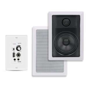 herdio bluetooth ceiling speakers package in wall bluetooth amplifier volume control receiver with 5.25 inch in wall & ceiling speakers for indoor & outdoor (a pair)