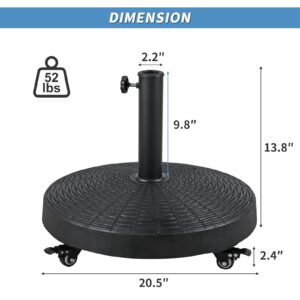 Verano Garden Patio Umbrella Base 52lbs, Heavy Duty Umbrella Stand with Wheels for Outdoor 1.5''~1.89'' Market Umbrella, Weighted Base for Patio Deck Porch Poolside, Black