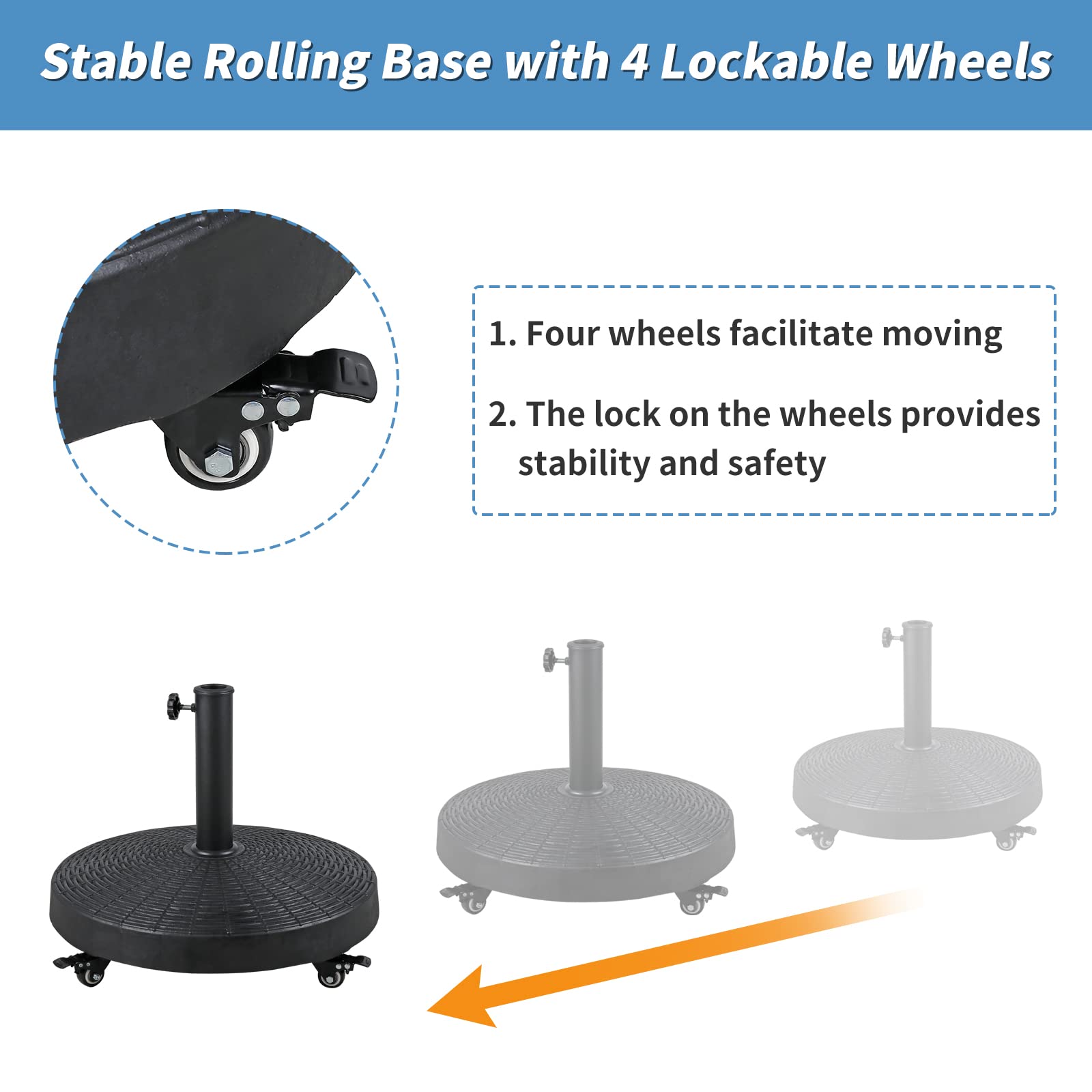 Verano Garden Patio Umbrella Base 52lbs, Heavy Duty Umbrella Stand with Wheels for Outdoor 1.5''~1.89'' Market Umbrella, Weighted Base for Patio Deck Porch Poolside, Black