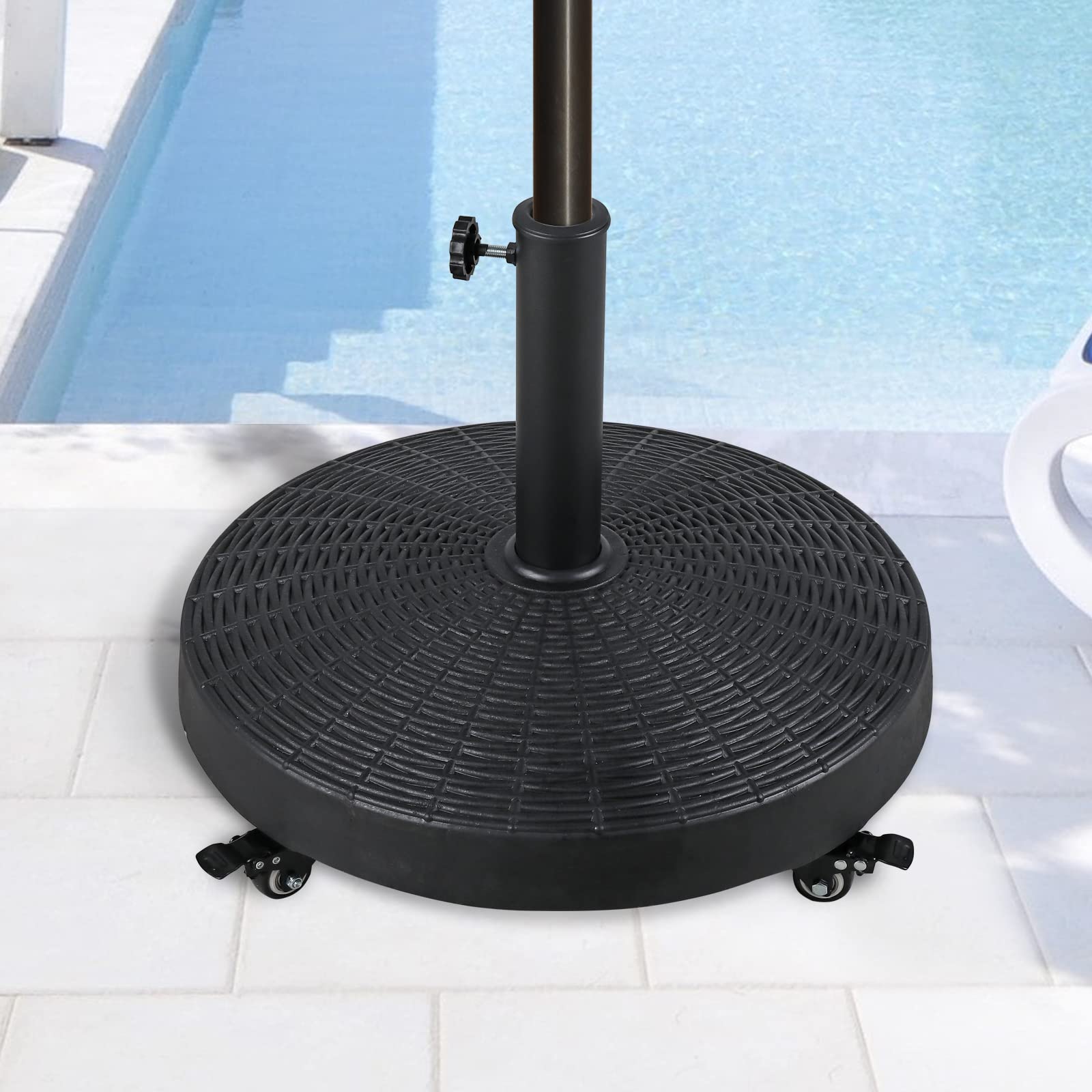 Verano Garden Patio Umbrella Base 52lbs, Heavy Duty Umbrella Stand with Wheels for Outdoor 1.5''~1.89'' Market Umbrella, Weighted Base for Patio Deck Porch Poolside, Black