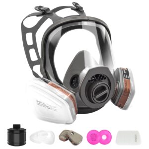 zxich full face respirаtor reusable, gas cover organic vapor mask and anti-fog with 40mm activated carbon filter for gases, painting, mechanical polishing, logging, welding and other work protection