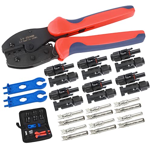 Solar Crimping Tool Kit LY-2546B Crimping Pliers with Male Female Solar Cable Connectors, Solar Spanner Wrench for MC4 Connectors Solar Panel 2.5/4/6mm² AWG14/12/10