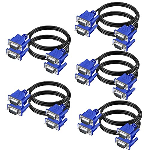 VGA to VGA Monitor Cable, 5FT VGA Cable 10-Pack, VGA Male to Male Cord 1080P Full HD High Resolution for Monitor TV Computer Projector-Blue